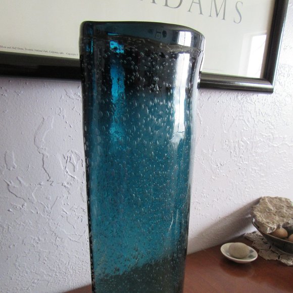 Vintage | Accents | Large Blue Blown Glass Vase | Poshmark